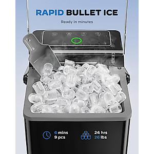 HOMEZAY Countertop Ice Maker, Compact Ice Maker with Larger 2.5L Expanding Ice Basket & 1.8L Water Tank, Smart Touch Control, 9 ICES in 6 Mins, 26 lbs per Day, Self-Cleaning, for Home/Party/Office/RV