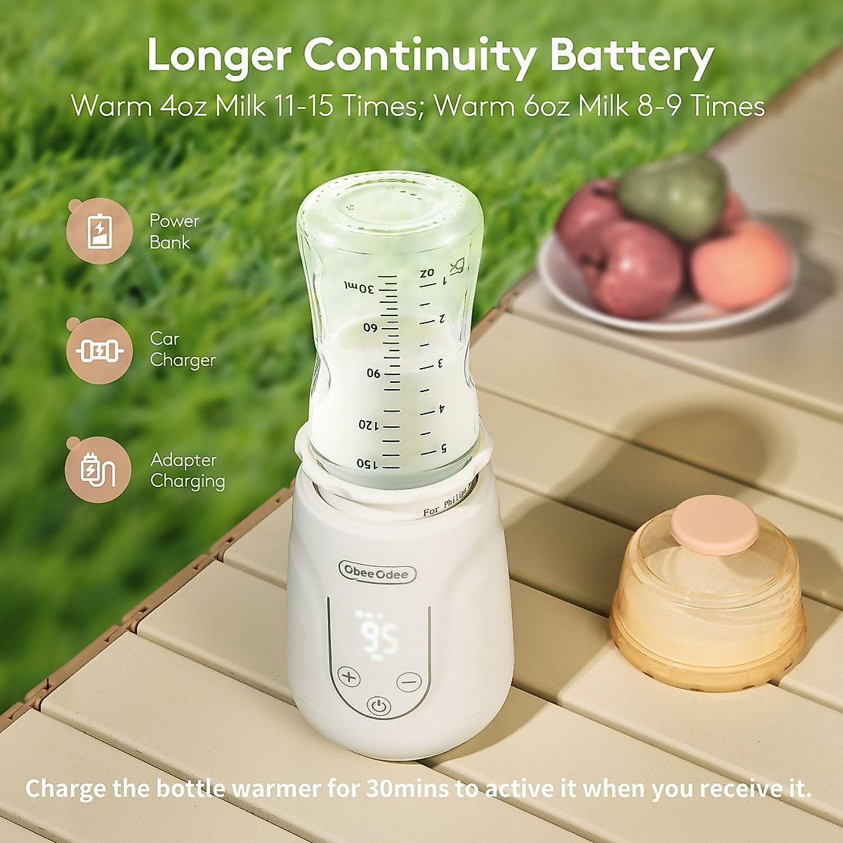 Portable Bottle Warmer with Long Battery Life, Baby Bottle Warmer for Most Milk Bottles Rechargeable Baby Bottle Warmer for Travel Quick Heating Baby Milk Breastmilk with Precise Temperature Control