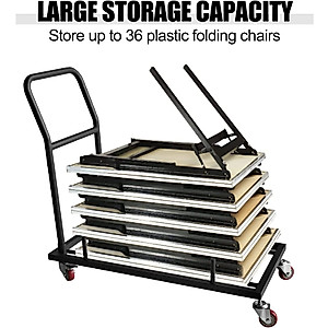 Black Folding Chair Cart Rolling Push Dolly, Commercial Grade Steel Frame, Storage Capacity 50 Chairs