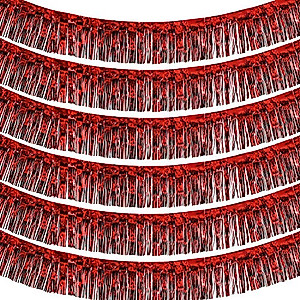 Blukey 10 Feet by 15 Inch Red Foil Fringe Garland - Pack of 6 | Shiny Metallic Tinsel Banner | Ideal for Parade Floats, Bridal Shower, Bachelorette, Wedding, Birthday, Christmas | Wall Hanging Drapes