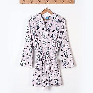 Berkshire Blanket Peanuts® Snoopy VelvetLoft® Soft Lightweight Women Robes, Short Hooded Robe with Pockets, Gifts for Women(Peanuts Poses and Paws Lavender, Large)