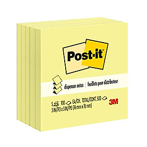 Post-it Pop-up Notes 3x3 in, 5 Pads, America's #1 Favorite Sticky Notes, Canary Yellow, Clean Removal, Recyclable (3301-5YW)