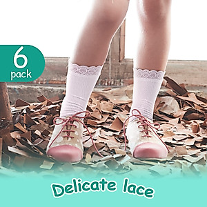 SATINIOR 6 Pairs Girls Ruffle Lace Sock White Eyelet baby Dress Socks for Girls Toddler Preschool Kindergarten(7-10 Years)