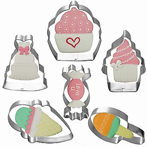 Summer Ice Cream Series Cookie Cutters Set of 6 pcs, Stainless Steel Fondant Cutter Molds Baking DIY