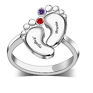 BAUMA AUTO Personalized Sterling Silver Mothers Ring with 2/3/4/5/6 Simulated Birthstones can Engraved Custom Name for Grandmother Mother Family Rings for Women Christmas (2 Stone-1)
