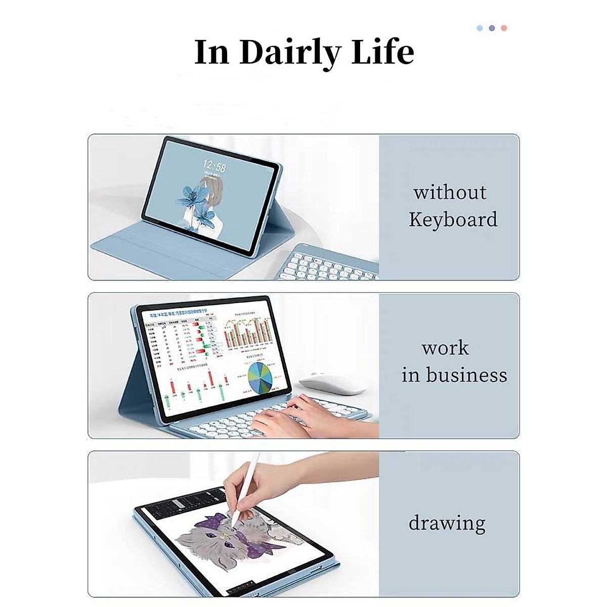 Keyboard Case for Lenovo Tab M10 Plus 3rd Gen 2022 Release, Round Keys Detachable Wireless Bluetooth Keyboard Case for (Model: TB125FU / TB128FU / TB128XU), Teal