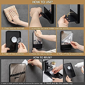 TAILI Shower Mirror Fogless for Shaving with Razor Holder, No Fog Mirror for Shower Suction, Rust-Proof & Removable Bathroom Mirror for Men and Women, Shower Makeup Shave Mirror,Black
