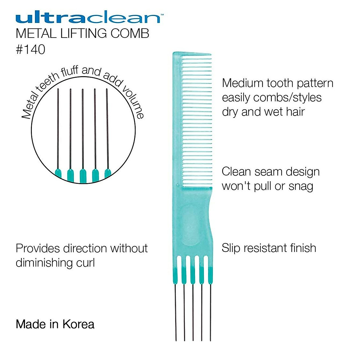 Cricket Ultra Clean Metal Hair Lifting Combs for Volumizing and Styling – Anti-Snag, No-Slip Pick Combs for Wet and Dry Hair, Includes Free Travel Comb - 2 Count