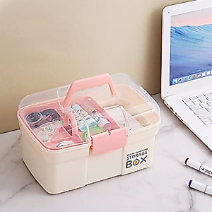 Kinsorcai 11'' Plastic Box Organizer with Removable Tray, Sewing Box Organizer, Art & Craft Storage Box for Girls, Multipurpose Storage Organizer Box for Cosmetic (White)