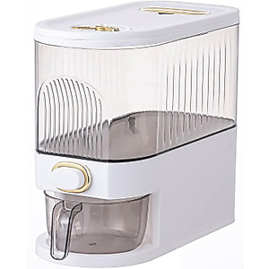 Sooyee 11Lbs Rice Dispenser, Large Grain Container Storage with Lid Measuring Cylinder Moisture Proof Household Cereal Dispenser Bucket for Kitchen Soybean Corn,Clear and White