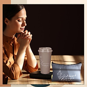 24 Pcs Christian Gifts for Women Include 12 Pcs 24oz Christian Coffee Cups with Lids 12 Religious Canvas Makeup Bags Mother Day Gifts for Church Bible Verse Inspirational Religious Present for Women