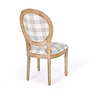 Christopher Knight Home Phinnaeus Dining Chair Set, Set of 4, Wood, Gray Plaid + Light Beige + Natural