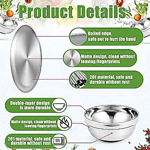 Sunnyray 304 Stainless Steel Plates and Bowls Metal Camping Plates Reusable 13 oz Steel Snack Bowls Dinner Dishes Double Walled Insulated Metal Bowls (10 Sets,8 x 8 Inch)