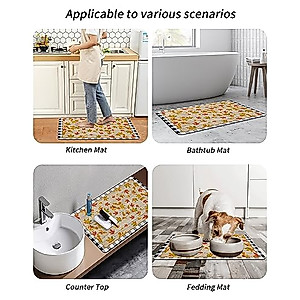 Orange Maple Leaf Bath Mat for Tub,Non Slip Bathroom Floor Runner Rug Quick Dry & Absorbent Diatomaceous Earth Kitchen Shower Sink Washable Doormat,Autumn Fall Leaves Rustic Black White Plaid 20"x32"