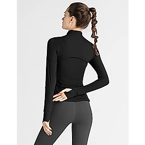 Locachy Women's Slim Fit Full Zip Athletic Running Sports Workout Jacket with Thumb Holes Black M