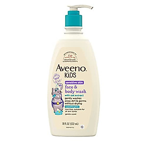 Aveeno Kids Sensitive Skin Face & Body Wash With Oat Extract, Gently Washes Away Dirt & Germs Without Drying, Tear-Free & Suitable for All Skin Tones, Hypoallergenic, 18 fl. Oz