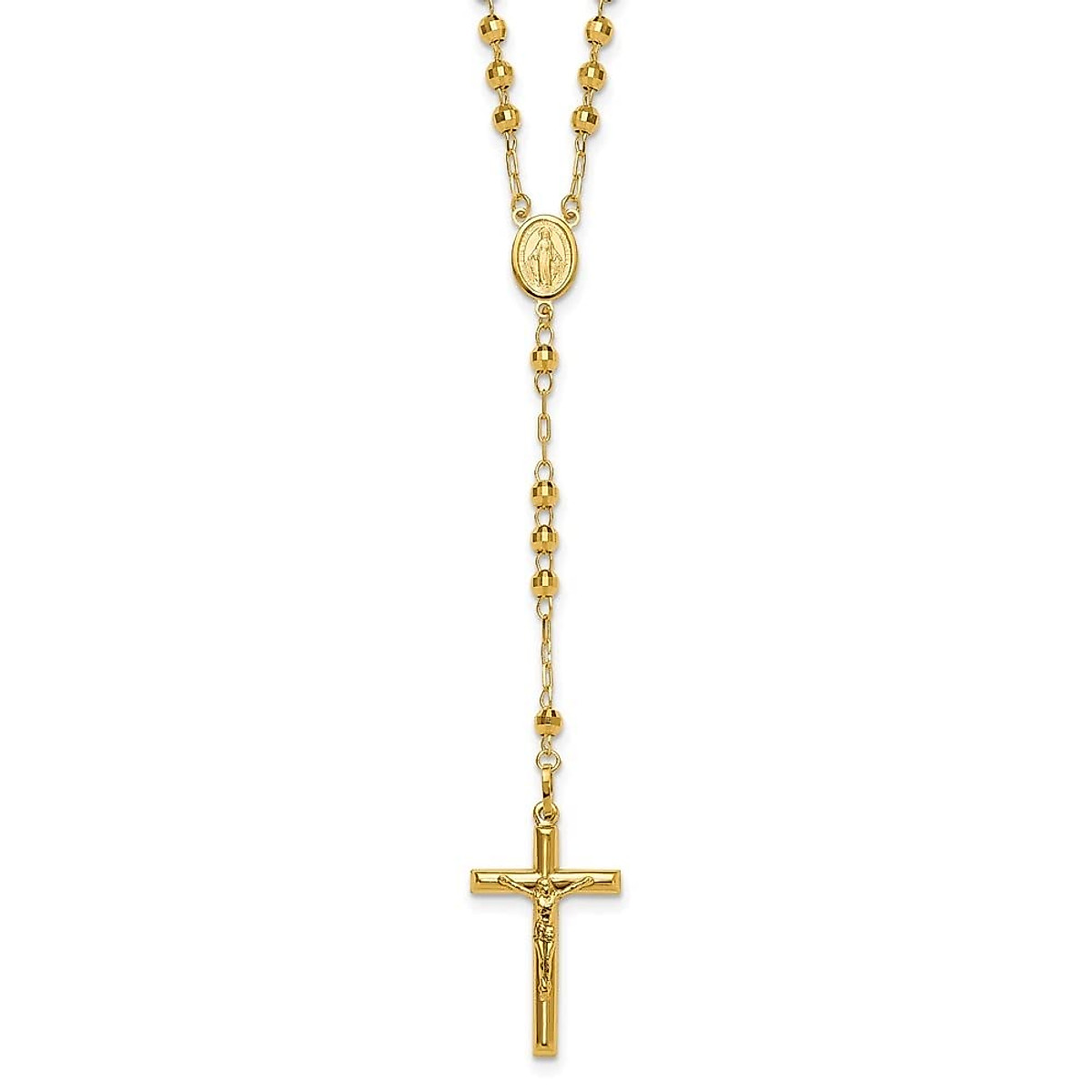 Diamond2Deal 14k Yellow Gold Diamond-cut 4mm Beaded Semi-solid Rosary 24 inch Necklace