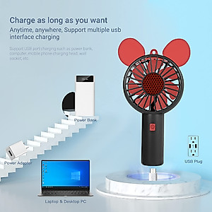 Talent Star Handheld Fan, Portable Fan, Cartoon Hand Fan, Rechargeable USB Mini Fan, with 3 Kinds of Wind Speed Adjustable, Portable Fan with Super Wind Power up to 4980r/ min (Black)