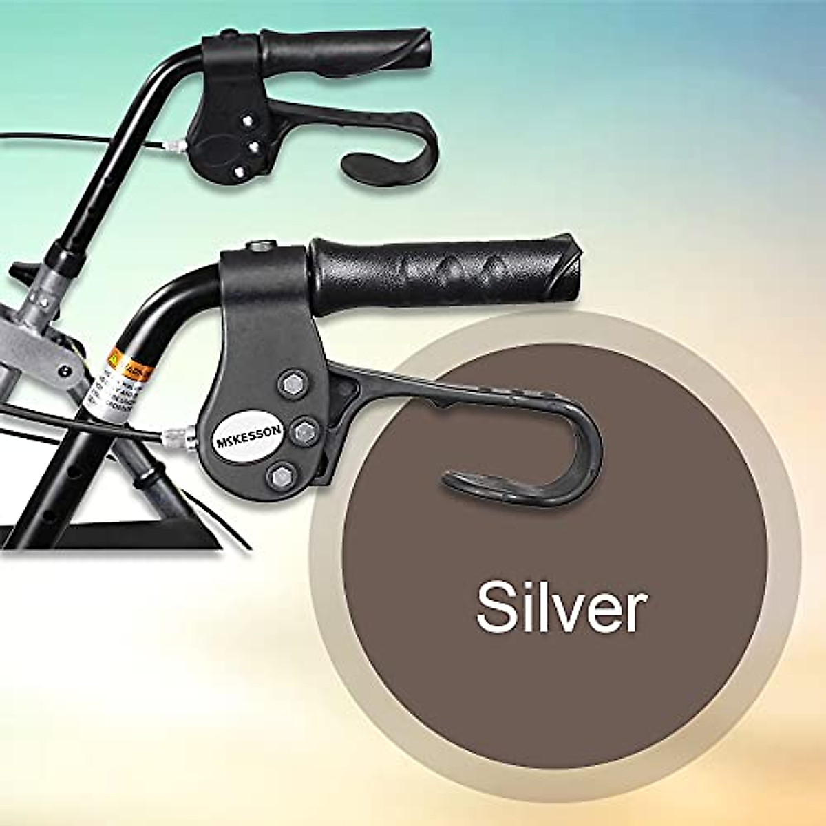 McKesson Rollator Walker with Seat and Wheels, Lightweight, Aluminum, 300 lbs Weight Capacity, Silver, 1 Count