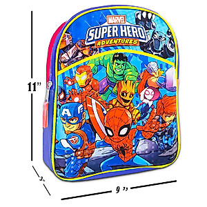 Marvel Super Hero Adventures Mini Backpack -- 3 Pc Bundle With 11" Avengers Superhero School Bag For Boys, Kids, Spiderman Coloring Pack And More | Marvel School Supplies
