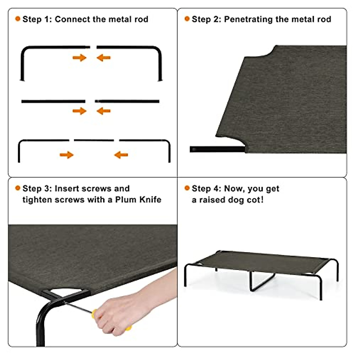 Elevated Dog Bed, Cooling Outdoor Raised Dog Pet Cot for Small Dogs Portable Waterproof Puppy Cots Beds with Washable Mesh for Indoor, Outdoor, 44in, Dark Brown