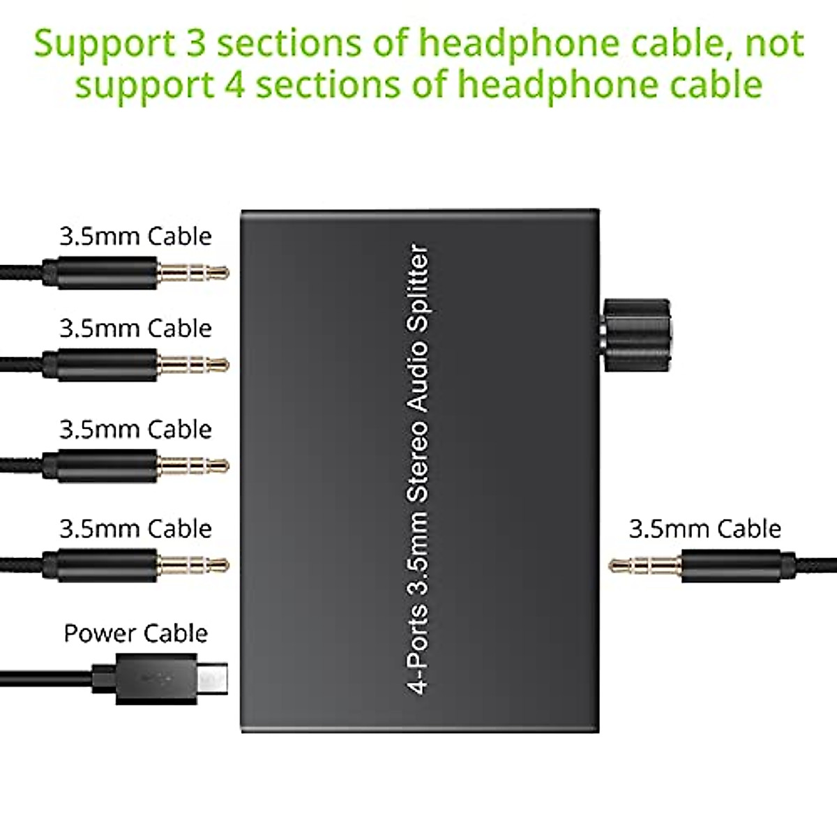 LiNKFOR 4 Port 3.5mm Stereo Audio Splitter, 3.5mm Audio Splitter Switcher Supports 4 Outputs Simultaneously with Volume Control for Passive Speaker, Headphone, PC, MP3, Laptop