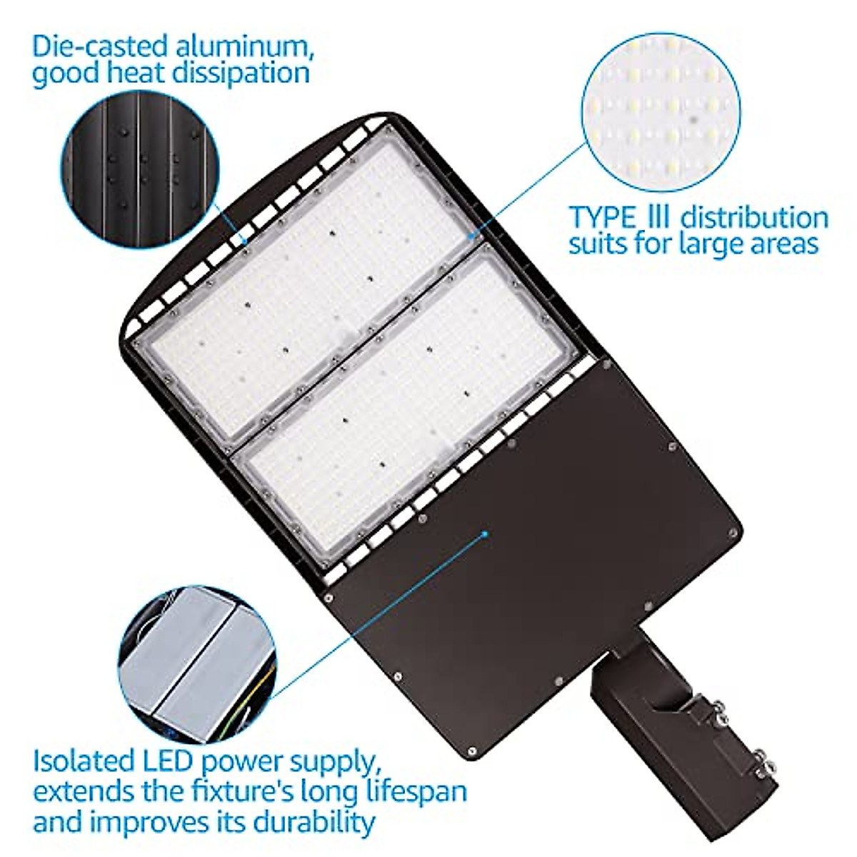 LEONLITE 300W LED Parking Lot Light with Adjustable Slip Fitter, 42000LM 100-277V Commercial Shoebox Lights, Dimmable Dusk to Dawn Photocell Area Lighting, IP65 Street Pole Light, 5000K, UL Listed