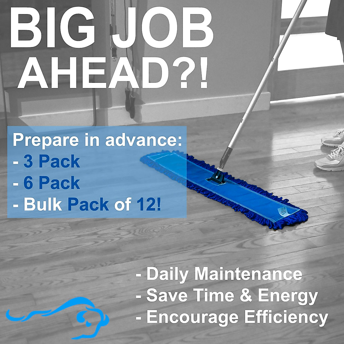 KLEEN HANDLER 24 Inch Microfiber Dust Mop, Medium Washable Commercial Dust Mop, Sweeper, Janitorial Dust Mop Head Replacement, Push Mop Broom, Blue