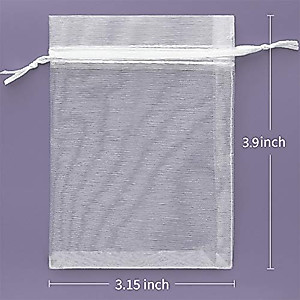 iminoo 50pcs Organza Drawstring Bags, Wedding Favor Bags with Drawstring Premium Jewelry Pouches Party Festival Gift Bags Candy Bags (White, 3.15x3.9 in)
