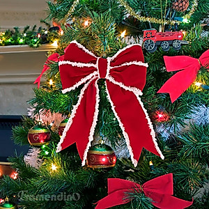 Framendino, 2 Rolls Red Christmas Ribbon Velvet Wired Edge 2.5 Inch Decorative Ribbons for Tree Bows Wreath Gift DIY Craft Xmas Wrapping Decoration