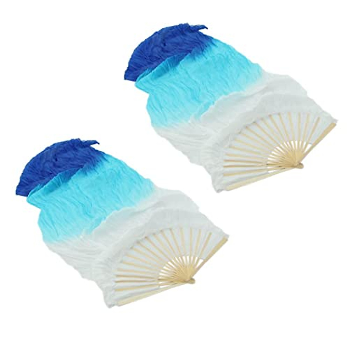RAZZUM 2 Pair Silk Belly Dance Fan Veils Long Women Large Folding Fan, Stage Performance Props Fan