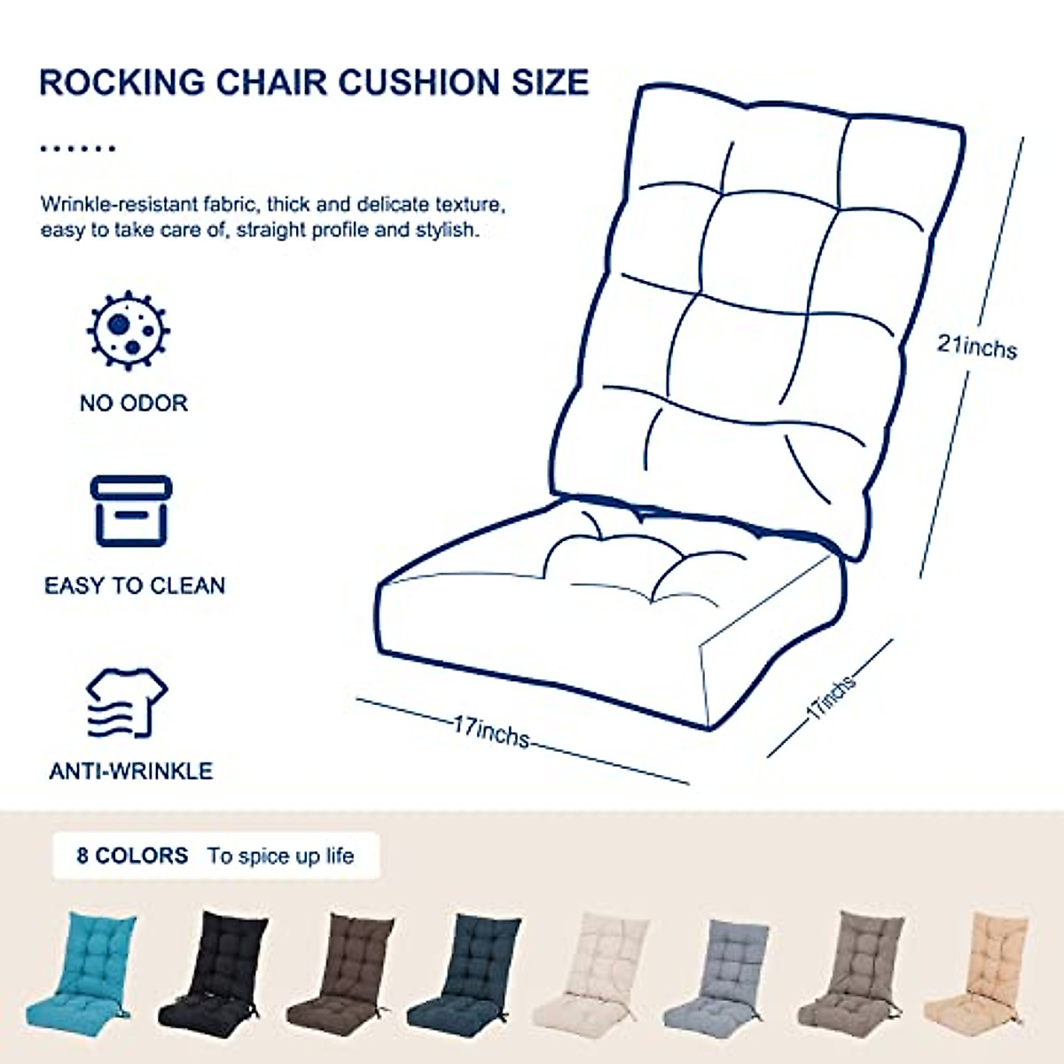 sutailocus Rocking Chair Cushion Anti-Slip tufting Rocking Chair Cushions Indoor/Outdoor,Removable Set of Upper and Lower Adirondack Chair Cushion,for Nursery/high Back Chair （Tie Fixing） (Deep Blue)