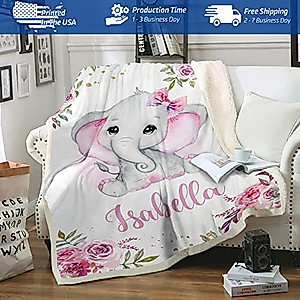 Voz Personalized Baby Blankets with Name, Customized Baby Blankets for Girls- Elephant Baby Blanket, Best Gift for Baby, New Mom, Newborn, 30 x 40 inch, Super Soft Plush Fleece