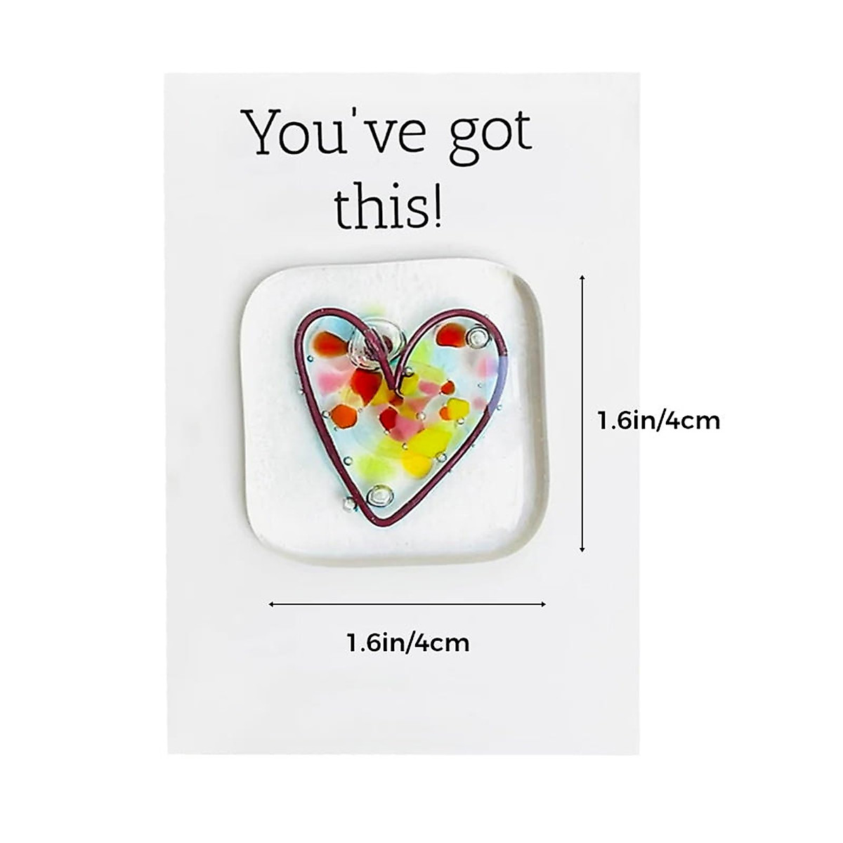 VAcsax Fused Resin Heart Pocket Token,Pocket Heart Token with Greeting Card,Cute Decorative Greeting Card (Colorful,You've Got This)