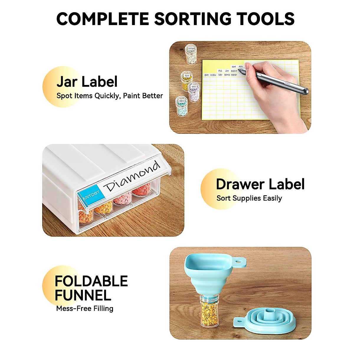 ARTDOT Diamond Painting Storage Containers, 4 Pack Stackable Bead Organizers with 128 Slots and Diamond Art Accessories and Tools for Beads Nail Pill Rhinestones Seed