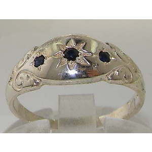 LetsBuyGold 925 Sterling Silver Natural Sapphire Womens Band Ring - Sizes 4 to 12 Available