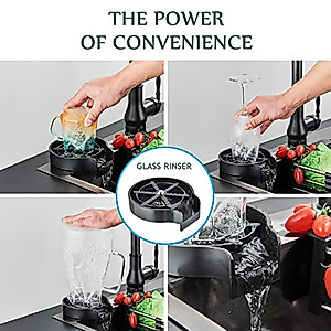 Cfeoerf Glass Rinser for Kitchen Sink Black Metal Kitchen Sink Glass Rinser Stainless Steel Sink Cup Washer Baby Bottle Rinser Bar Cup Washer Sink Attachment Automatic Flushing