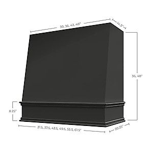 Riley & Higgs Angled Front Black Range Hood Cover With Decorative Molding - Wall Mounted Wood Range Hood Covers, Plywood and Maple | (31.5 W x 36 H inches)
