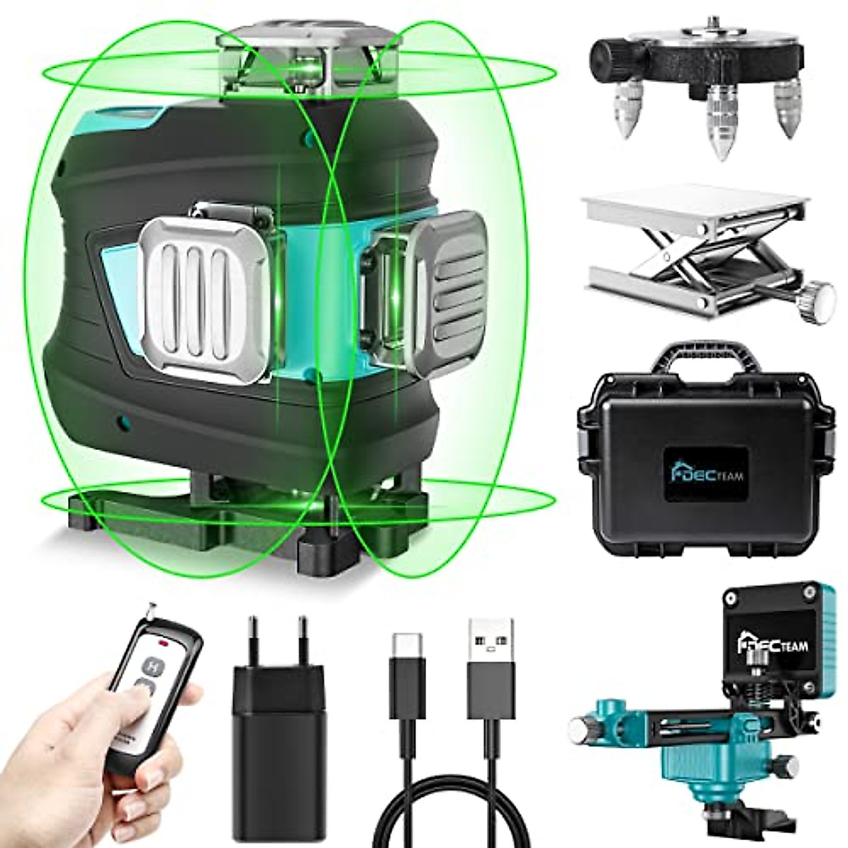 16-line cross laser level, capable of projecting 4 * 360° 4D bright green laser lines, suitable for indoor and outdoor architectural decoration and painting and hanging painting work（DJ04CG）