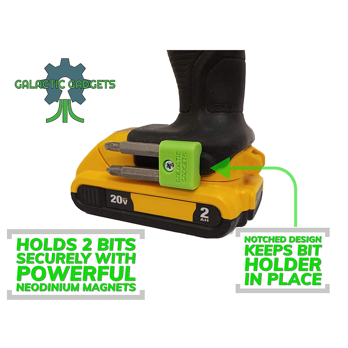 MAGNETIC Bit Holder for DEWALT 20V Drill or Craftsman V20 Drill - Side Mounted - Strong Magnets - Low Profile Design - Galactic Gadgets