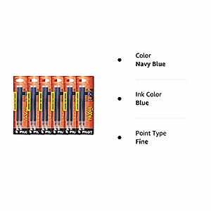 Pilot Frixion Gel Ink Pen Refills, Fine Point 0.7mm, Navy Blue Ink, Pack of 12