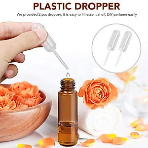 LotFancy Essential Oil Roller Bottles, 6pc 10ml Amber Glass Bottle with Stainless Steel Roller Balls and Caps, Leakproof Perfume Bottles for Travel, Includes 2pc 4ml Droppers