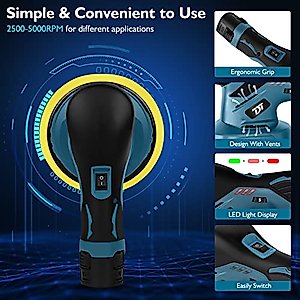 TDT Cordless Car Buffer Polisher with Rechargeable 2pcs 12V Lithium Battery, 6 Variable Speed, Wireless Buffer Polisher Kit for Car Detailing Brushless Polisher with 2 Battery for Waxing