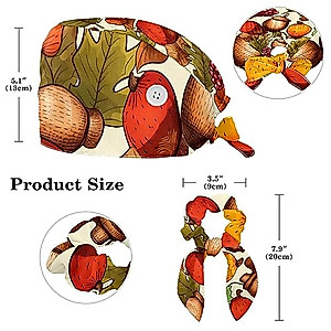 Happy Thanksgiving Acorns Bouffant Working Cap with Ribbon Tie for Women Long Hair, Scrub Surgical Hat, One Size Head Cover
