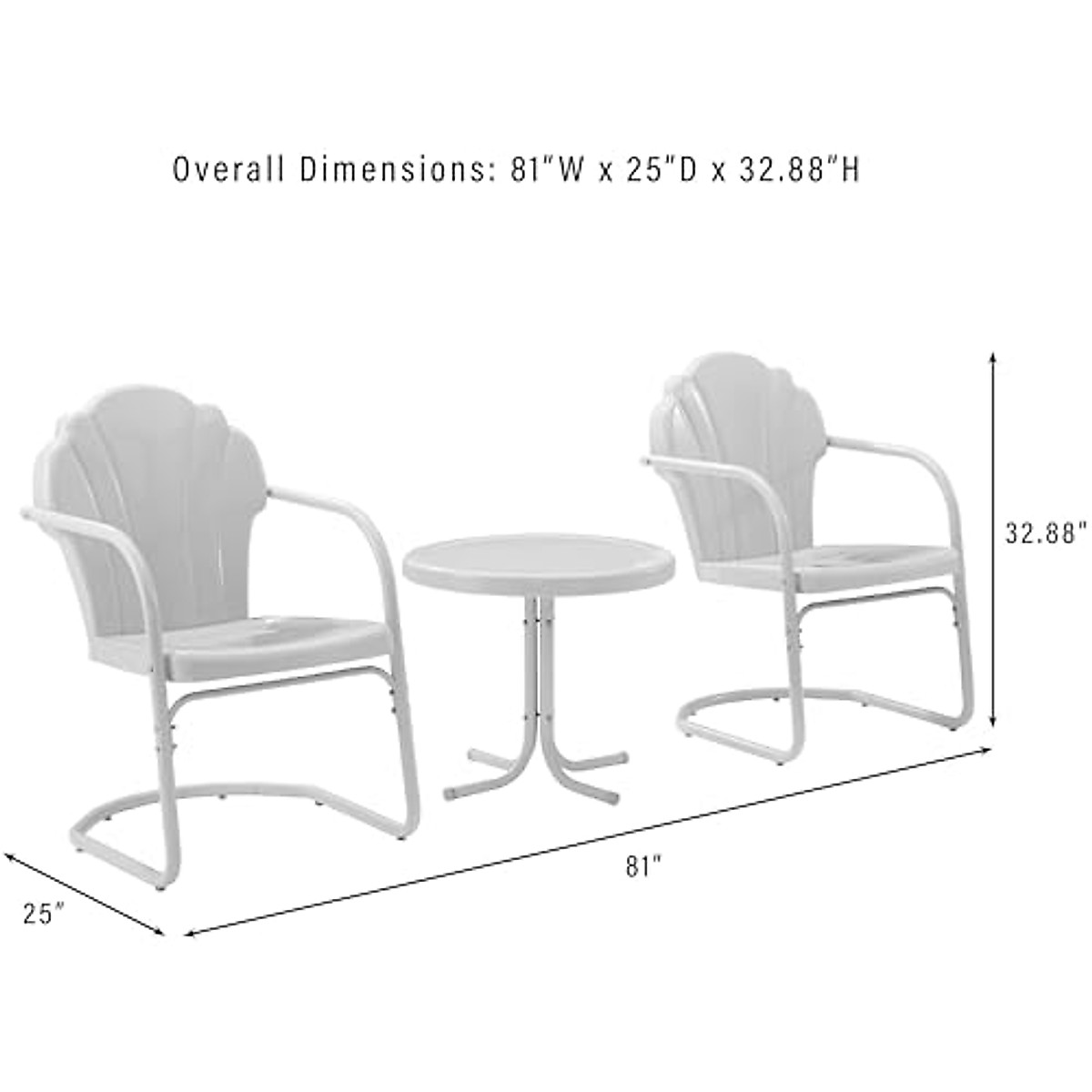 Crosley Furniture Tulip 3-Piece Outdoor Chair and Side Table Set, Vintage Retro Metal Patio Conversation Sets, Lavender Gloss
