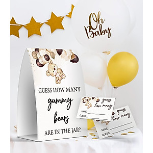 Pazag Guess How Many Gummy Bears are in The Jar, Gummy Bears Baby Shower Games, Gummy Bears Theme Baby Shower - One Sign and 50 Cards (GES10)