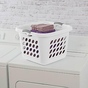 Square Laundry Hamper Clothes Storage Basket with Holes 53L White with Grey Handles Utility Room Garage Closet Made in US (2)