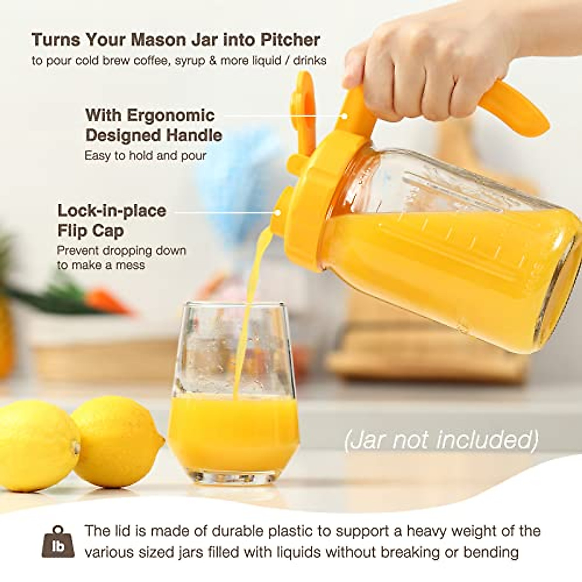 2 Pack Mason Jar Lids with Handle, Airtight & Leak-proof Seal, Easy Pouring Spout, Turns your Mason Jar into Pitcher (Wide Mouth-Navy Blue & Yellow)