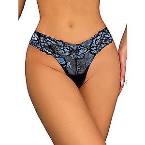 Milumia Women Sexy Lace Panties V Cut Cheeky Underwear Low Rise Bikini Naughty Lingerie Brief Floral Blue Small