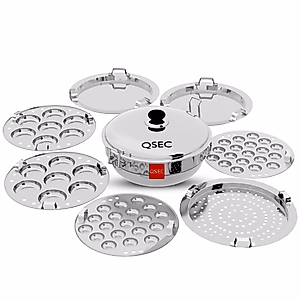 QSEC Stainless Steel Induction Base Idli Maker Multi Kadai Idli Steamer & Idli Cooker With 7 Plates | 2 Mini Idli | 2 Idli | 2 Dhokla | 1 Momo, 4 Literâ€¦